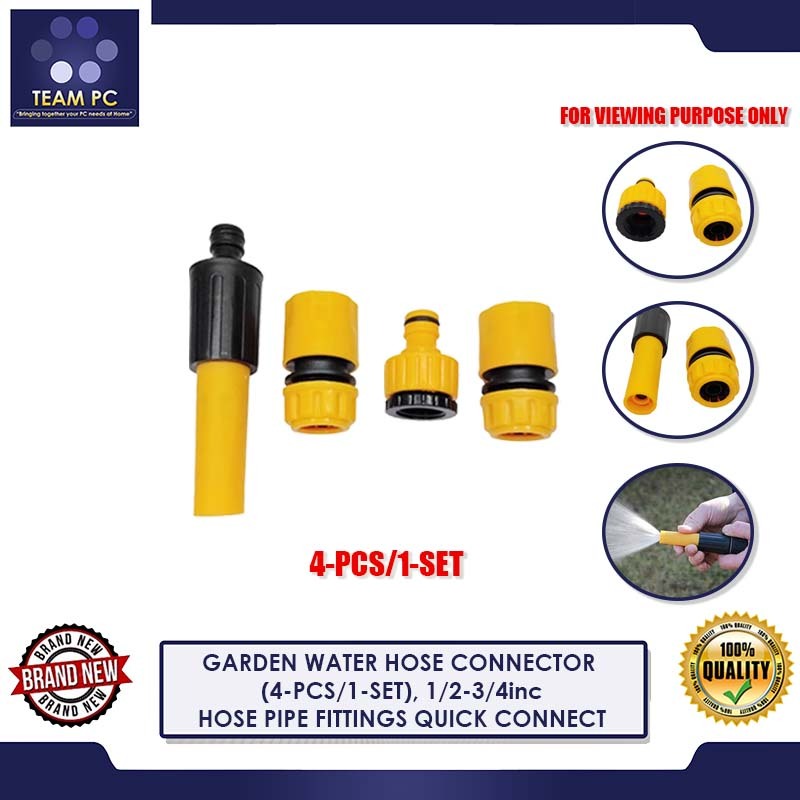TEAM PC GARDEN WATER HOSE CONNECTOR (4-PCS/1-SET), 1/2-3/4inc HOSE PIPE ...