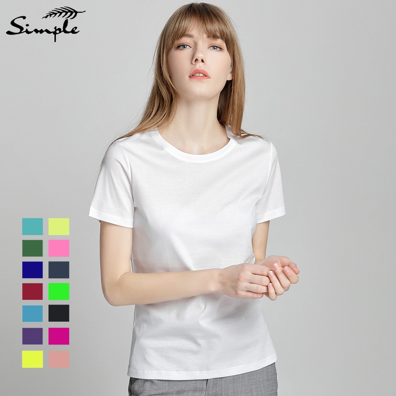 SIMPLE dri fit T-shirt women's top solid color round neck breathable ...