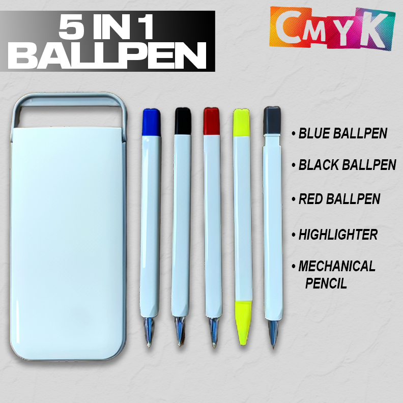 CMYK Plain Blank 5in1 Ballpen Highlighter Mechanical Pencil Red Ballpen ...