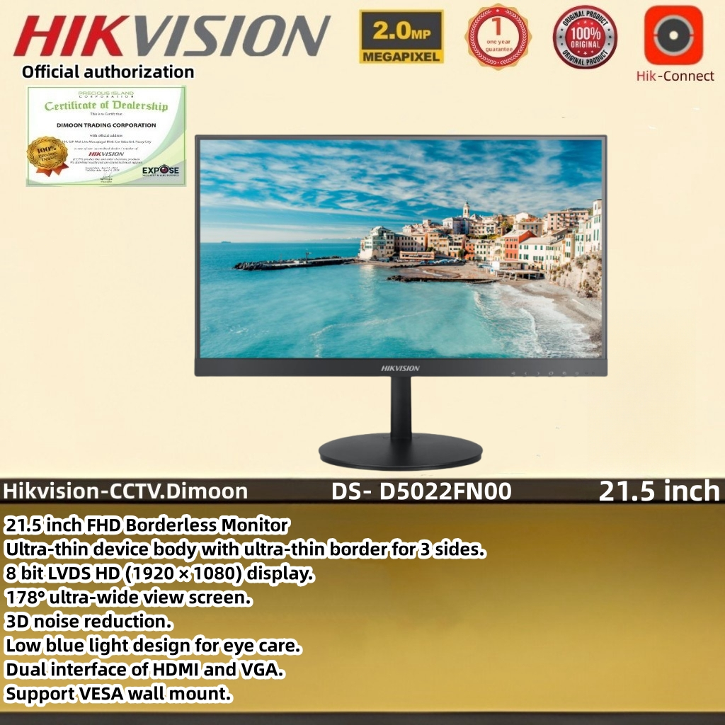 COD Hikvision 21.5 inch FHD Borderless Monitor Dual interface of HDMI ...