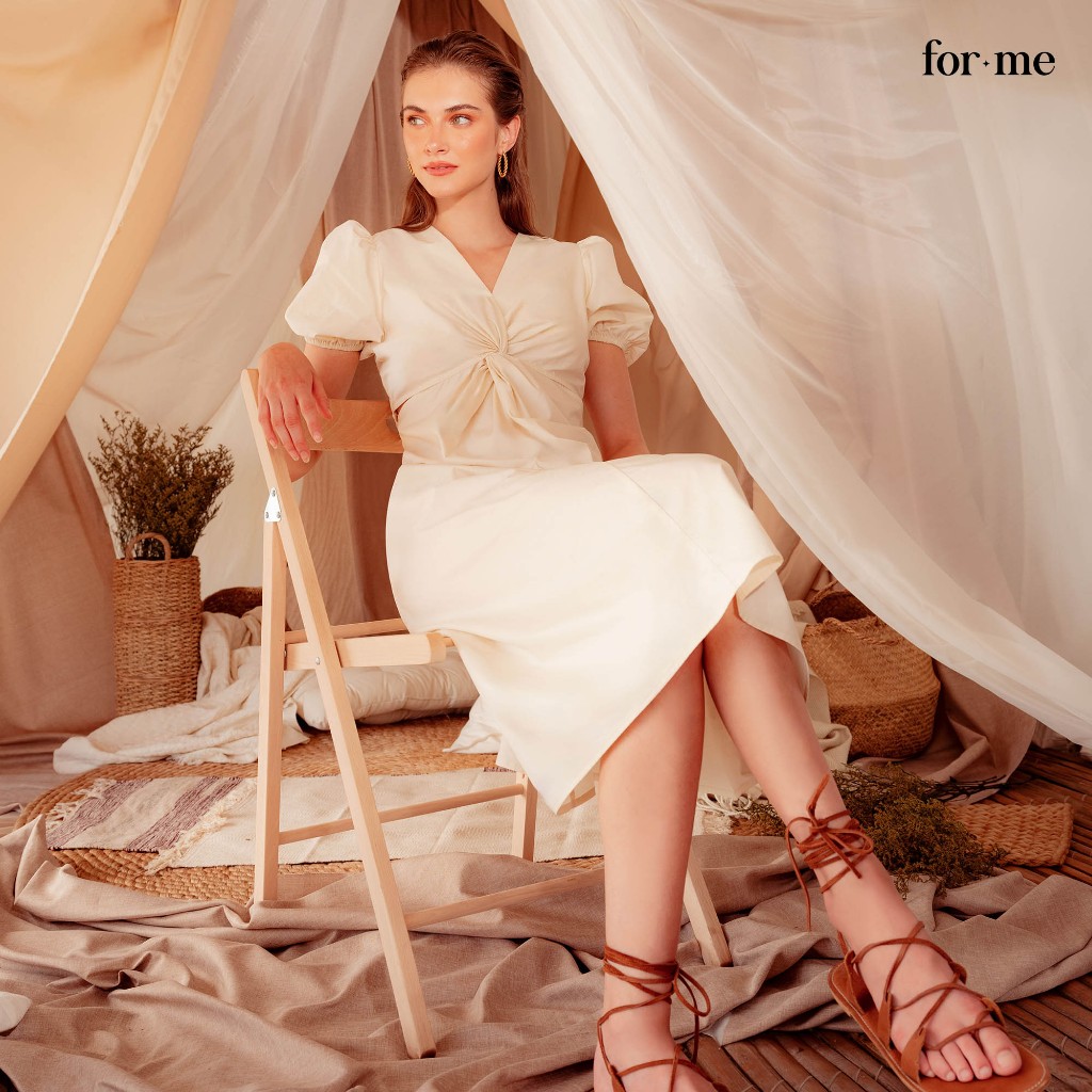 ForMe Cut-Out Dress for Women (Off White/Black) | Shopee Philippines