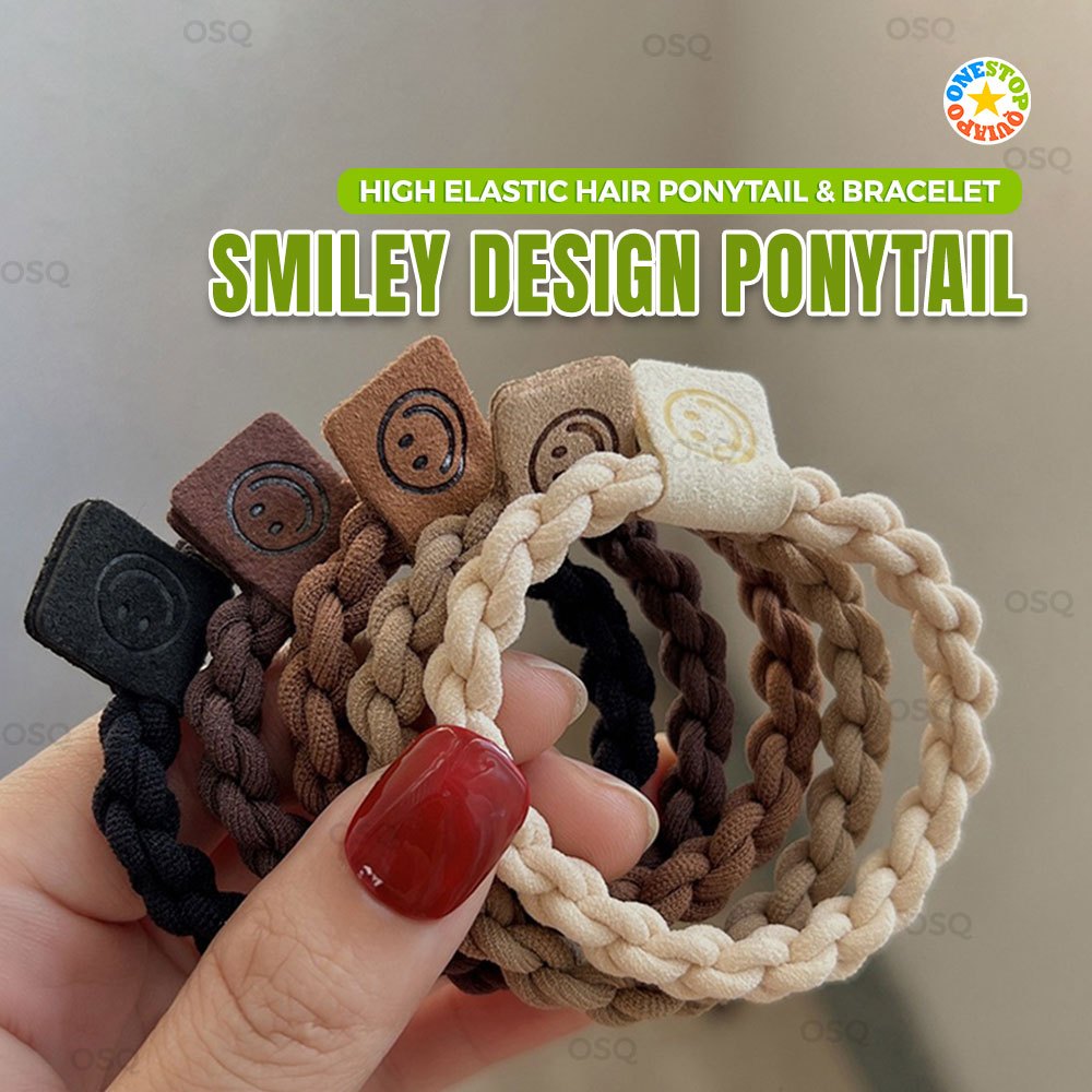 OSQ 1 & 5pcs Random Elastic Smiley Design Hair Ponytail & Bracelet ...