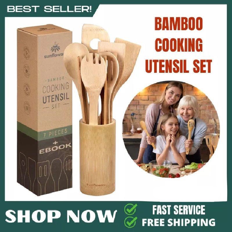 【⏰Wholesale Store】8Pcs in1 Bamboo Kitchen Utensil Set with Holder ...