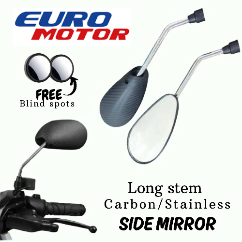 EURO RAPIDO 110 Motorcycle CARBON Side mirror Long Stem Stainless 110mm ...