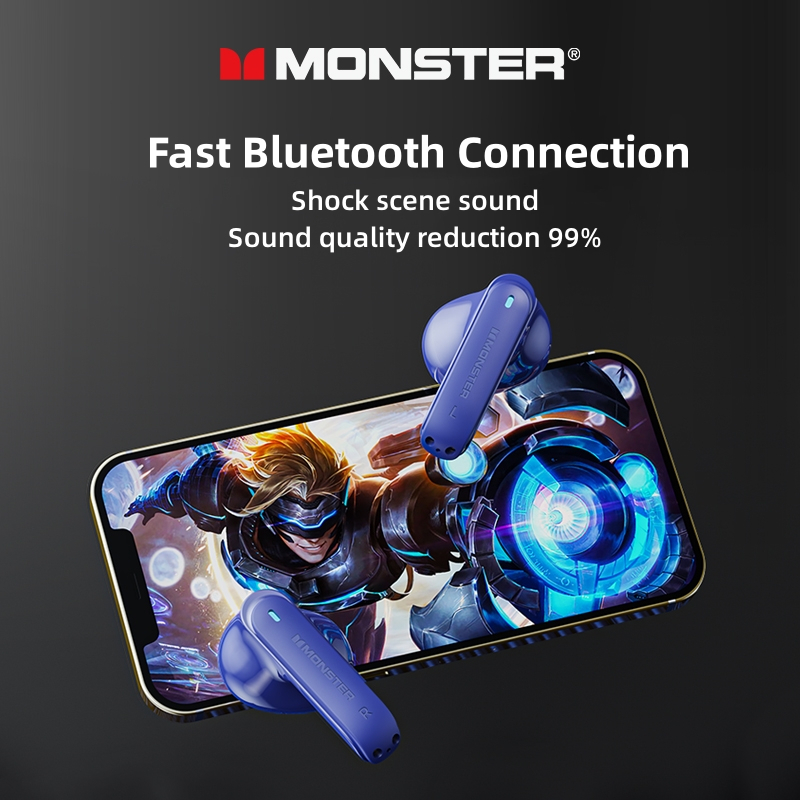 Monster XKT08 Pro Wireless Gaming Earphone Bluetooth 5.3 Headphones Low ...
