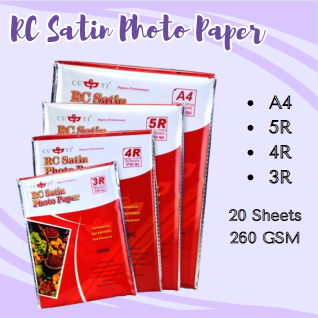 Cuyi Rc Satin Photo Paper All Size ( A3 / A4 / 5R / 4R / 3R ) 20Sheets ...