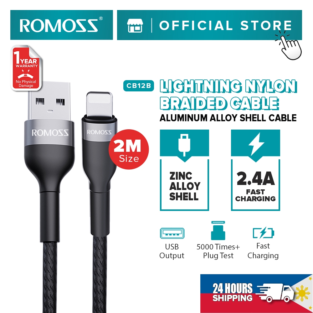 Romoss CB12B USB to Lightn ing Data 2.4A 2M Charging Cable | Shopee ...