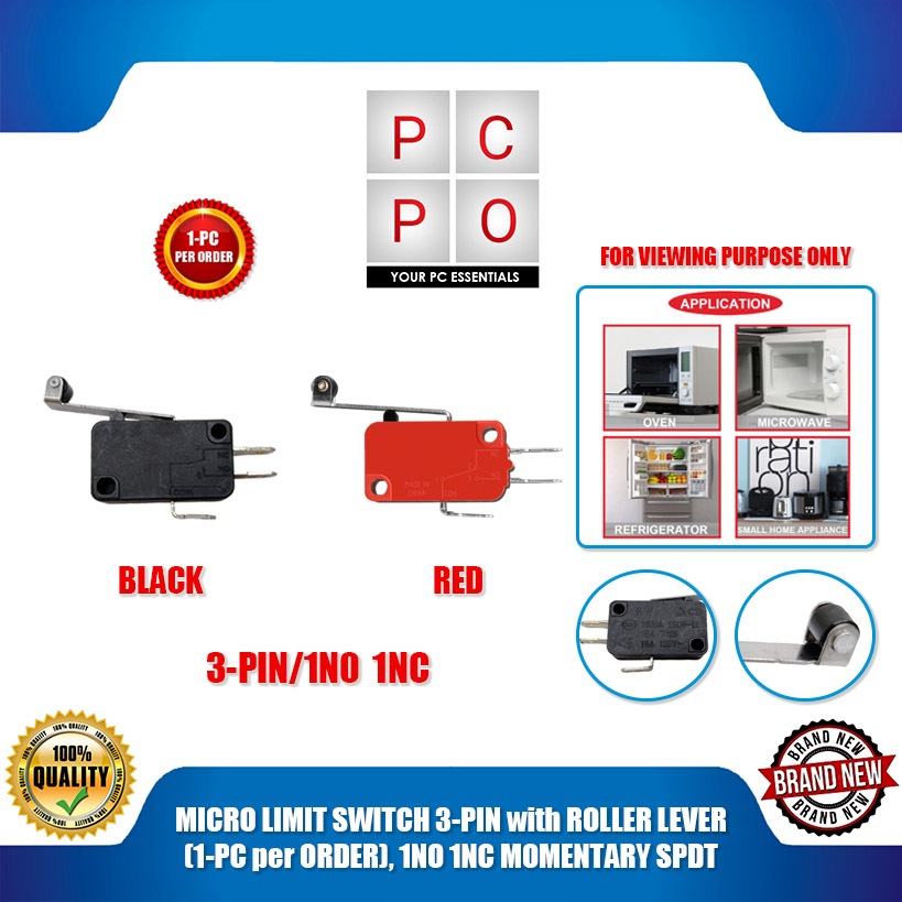 PC PO MICRO LIMIT SWITCH 3-PIN with ROLLER LEVER (1-PC per ORDER), 1NO ...