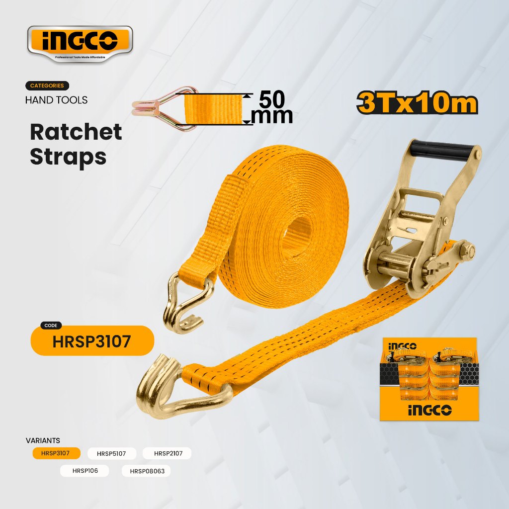 Ingco 10m Ratchet Tie Down Belt Motorcycle Cargo Straps IHT | Shopee ...