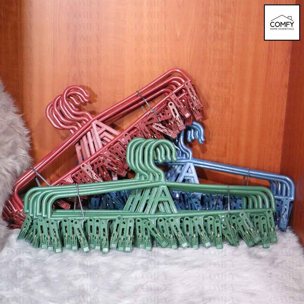 (6pcs/set) 10 Clips Laundry Hanger, 16" Plain Clothes Hanger with Clips ...