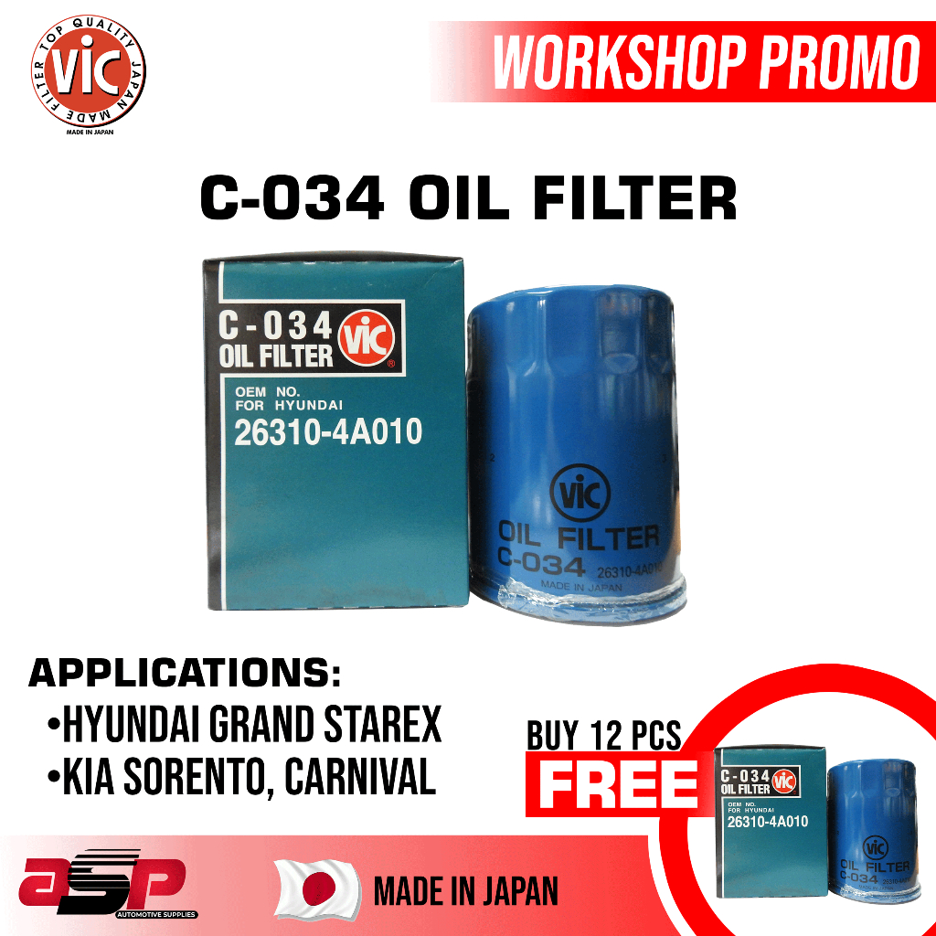 VIC Oil Filter C-034 for Hyundai Grand Starex diesel 07-up, Porter, Kia Sorento, Carnival ...