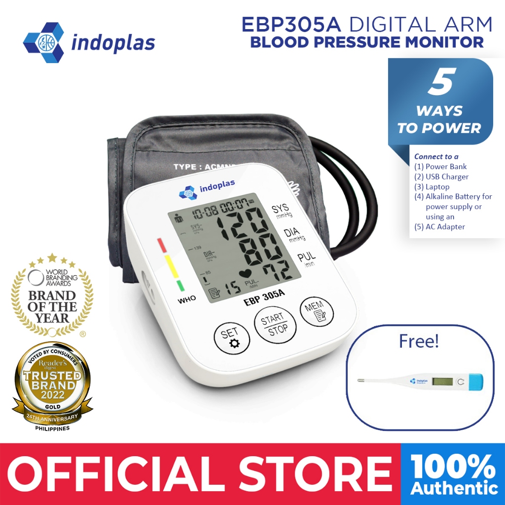 Indoplas EBP305A Blood Pressure Monitor - FREE Digital Thermometer ...