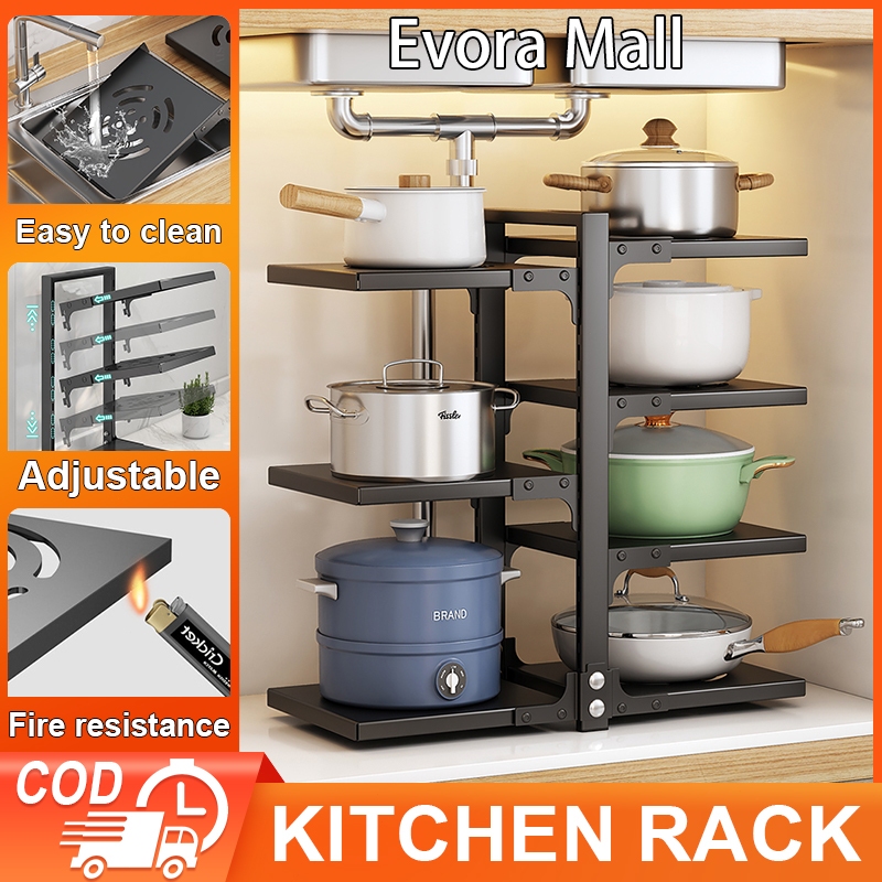 Evora 7 Tier Kitchen rack Kitchen Pan Organizer Pot Rack Adjustable ...