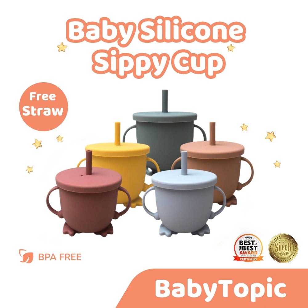 Baby Silicone Sippy Cup with Straw and Snack Lid (Feeding Training Cup ...
