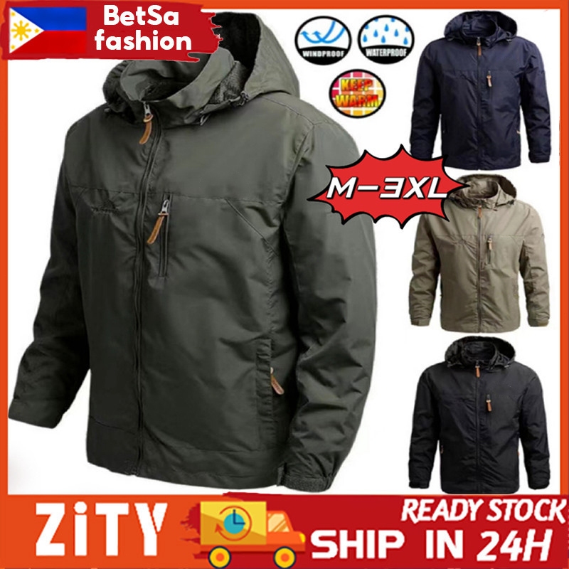 ZITY Men's Waterproof Hooded Jacket Zipper Tactical Jacket For Outdoor ...