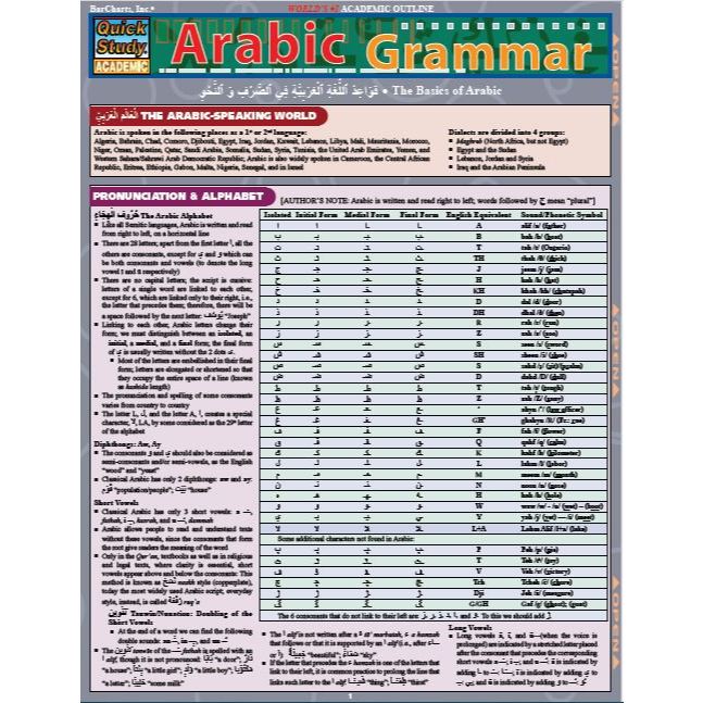 Arabic Grammar (Quick Study Academic) Colored Laminated Language ...