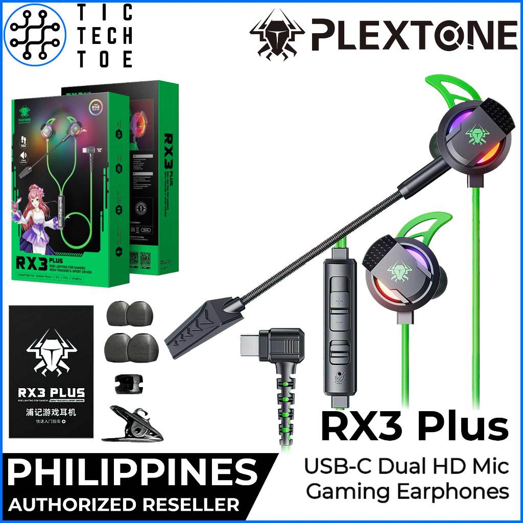 Plextone RX3 Plus / Pro USB Type C RGB Gaming Earphones Bass Wired In-Ear Headset with Dual Mic ...