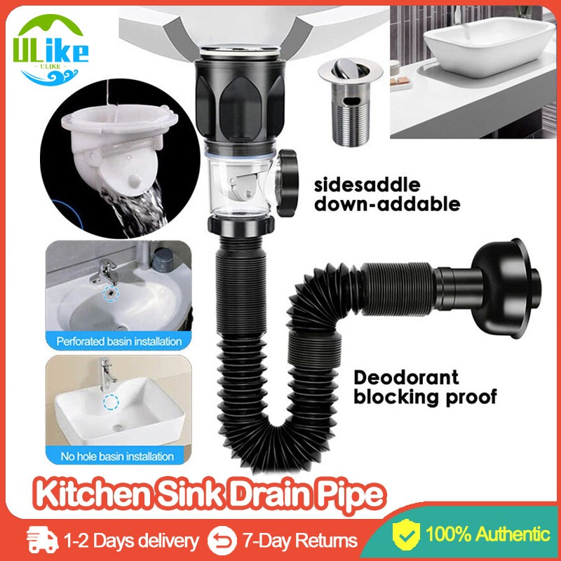 Universal Kitchen Sink Drain Pipe Retractable Deodorant Sewer Drainage ...