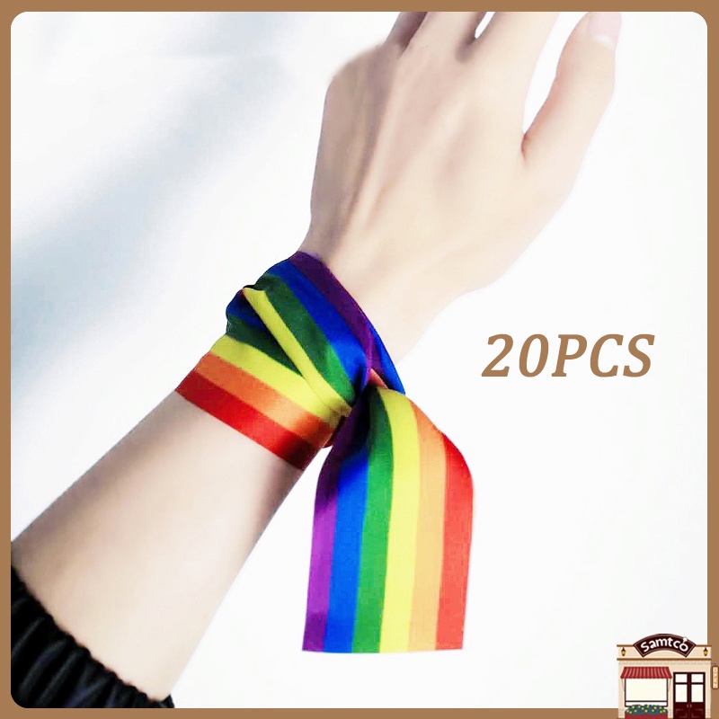 Six-Color Rainbow Ribbon LGBT Wrist Strap Nylon Adjustable Wristband ...