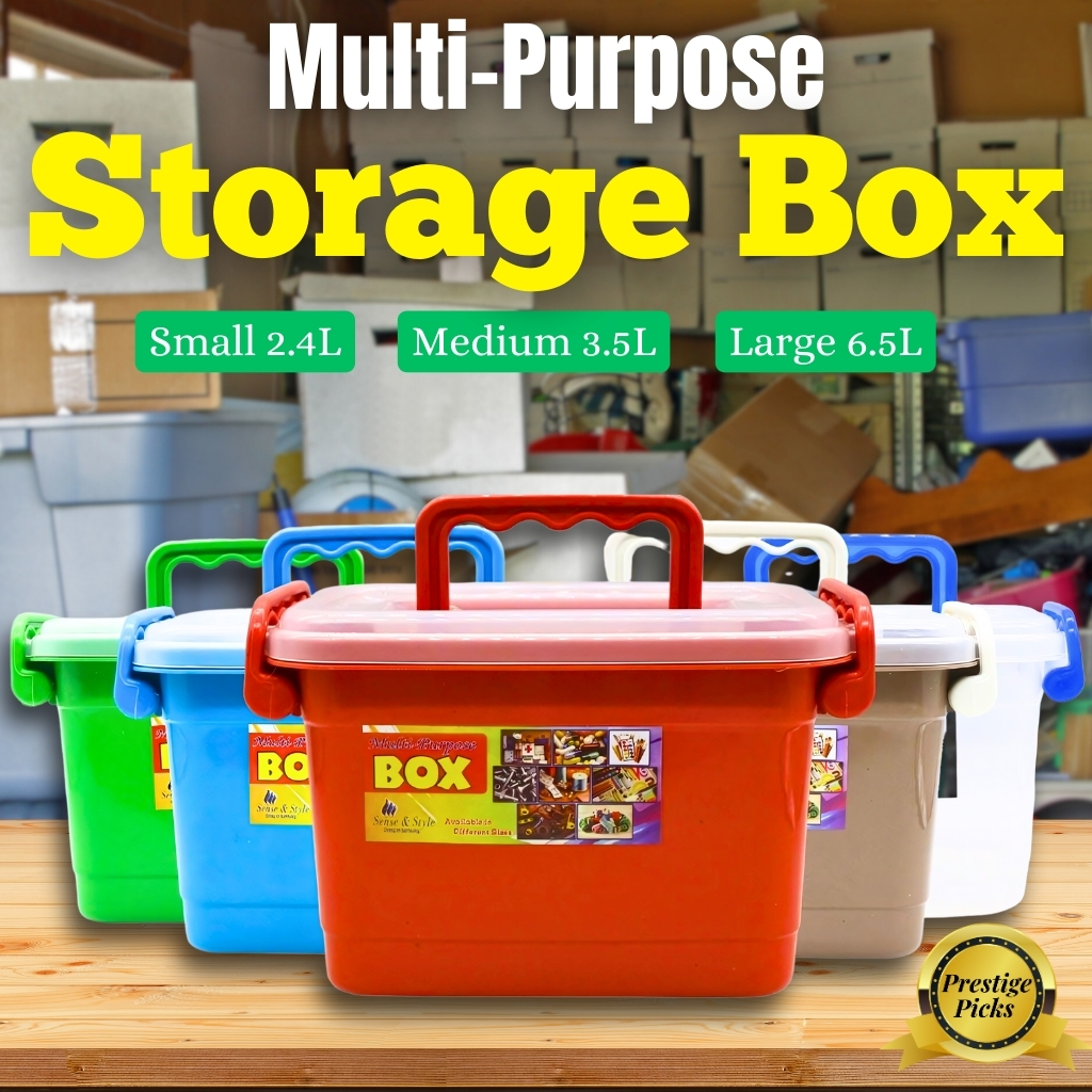 Plastic Storage Box Organizer with Cover Home School Kit Cosmetic Kit ...