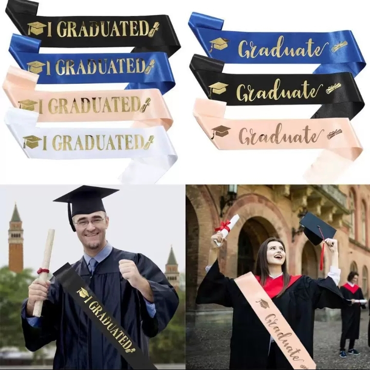 I GRADUATED Gold stamping silk ceremonial Sashes Graduation strap ...