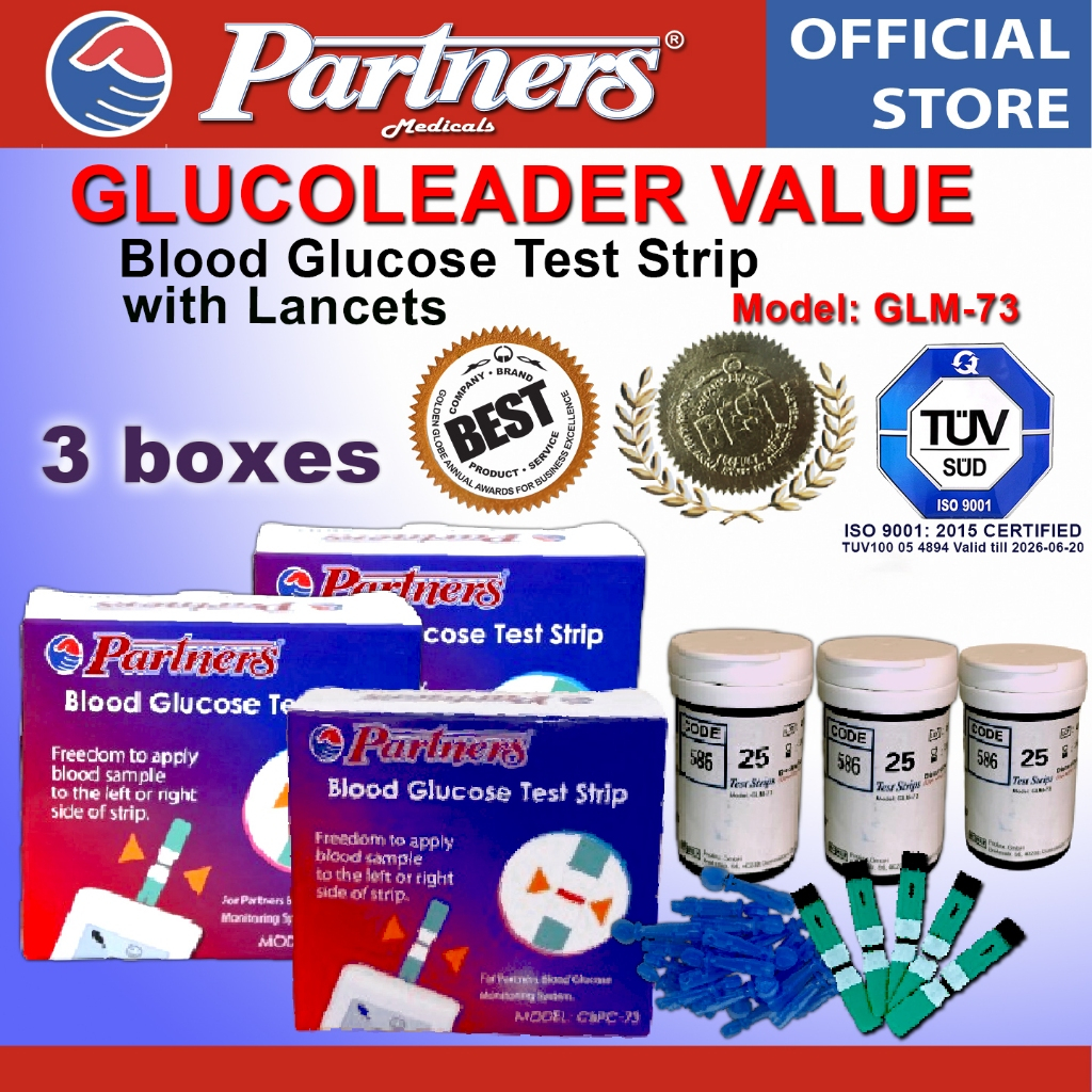 Partners GlucoLeader Value Blood Glucose Test Strip - 3 boxes | Shopee ...