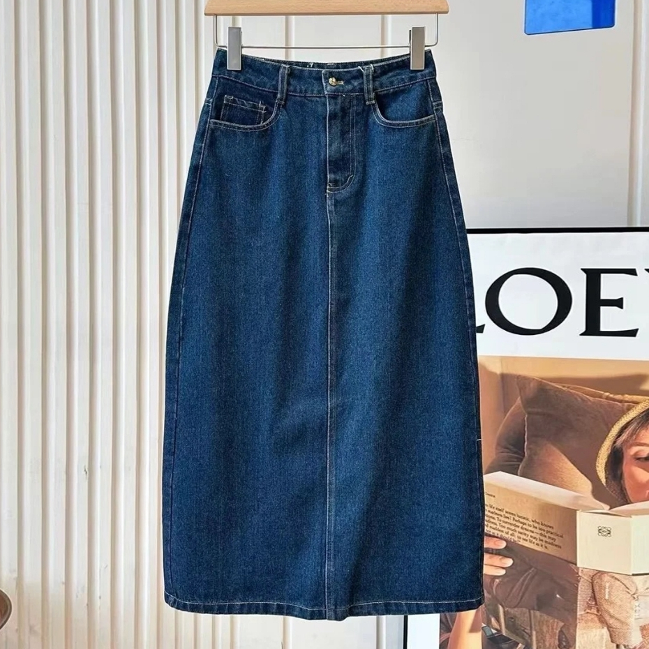 Sexy High Slit denim long skirt plus size high waist fashion A-line ...
