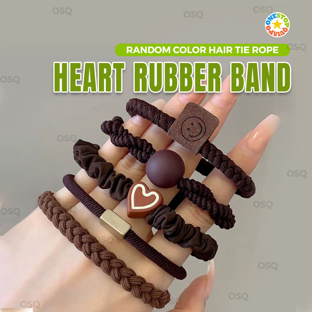 OSQ Random Color Heart & Bear Design Elastic Rubber Band Hair Tie Rope ...