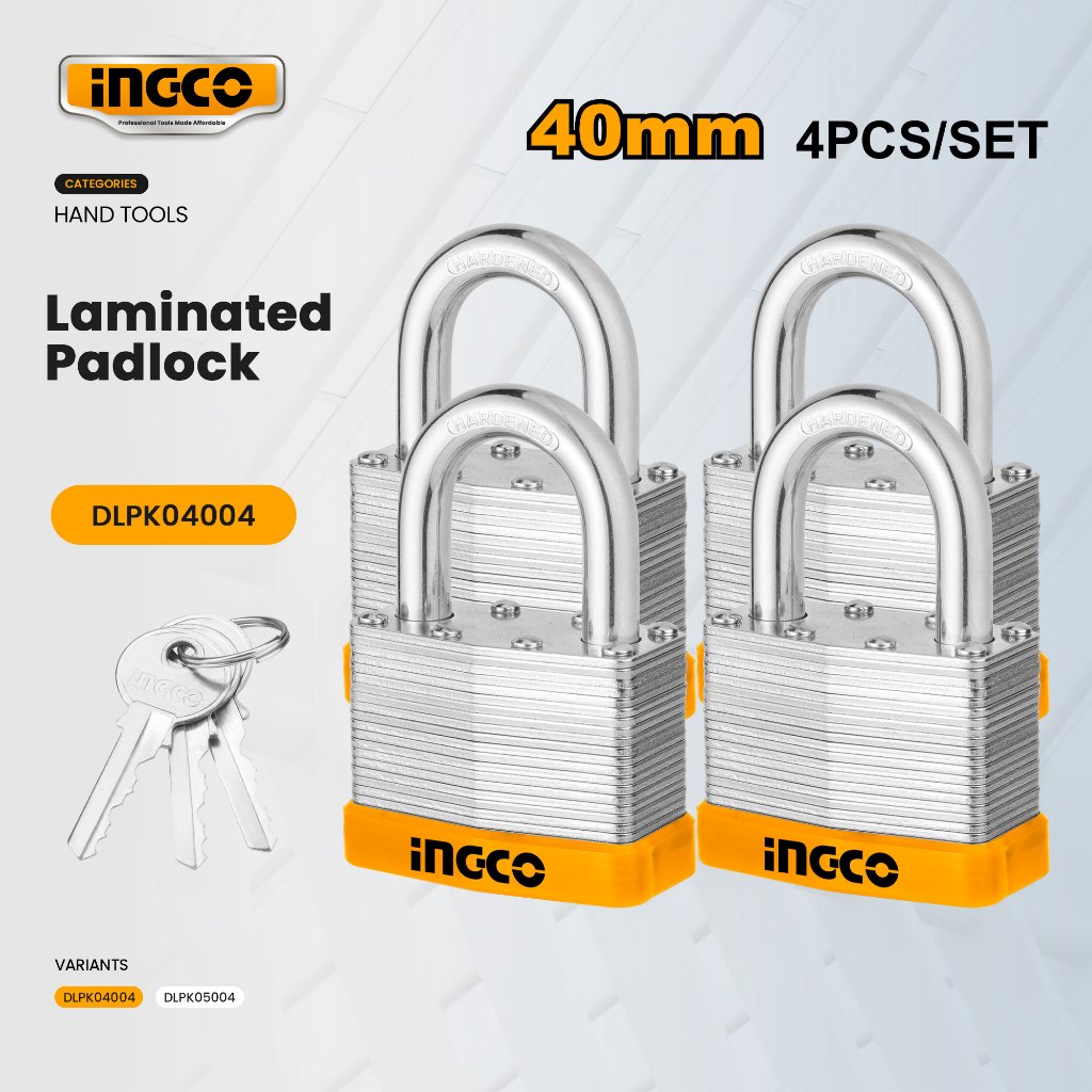 Ingco 4PCS Key Alike Laminated Padlock 40MM | 50MM Keyed Padlock ...