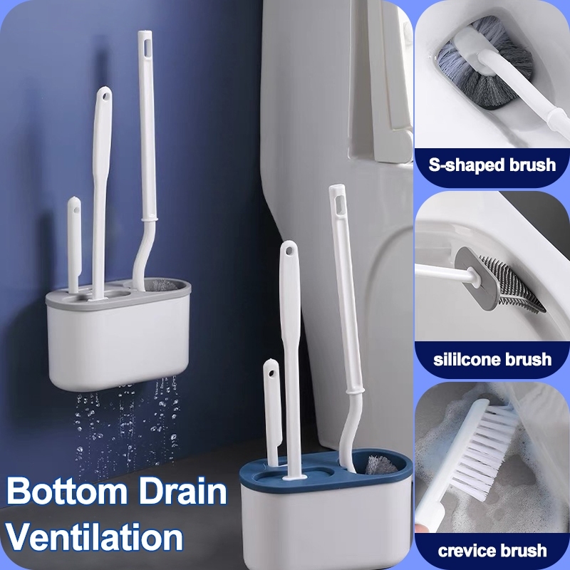 YYDS Toilet Brush 3 in 1 Set Wall-mounted Multifunction Silicone ...