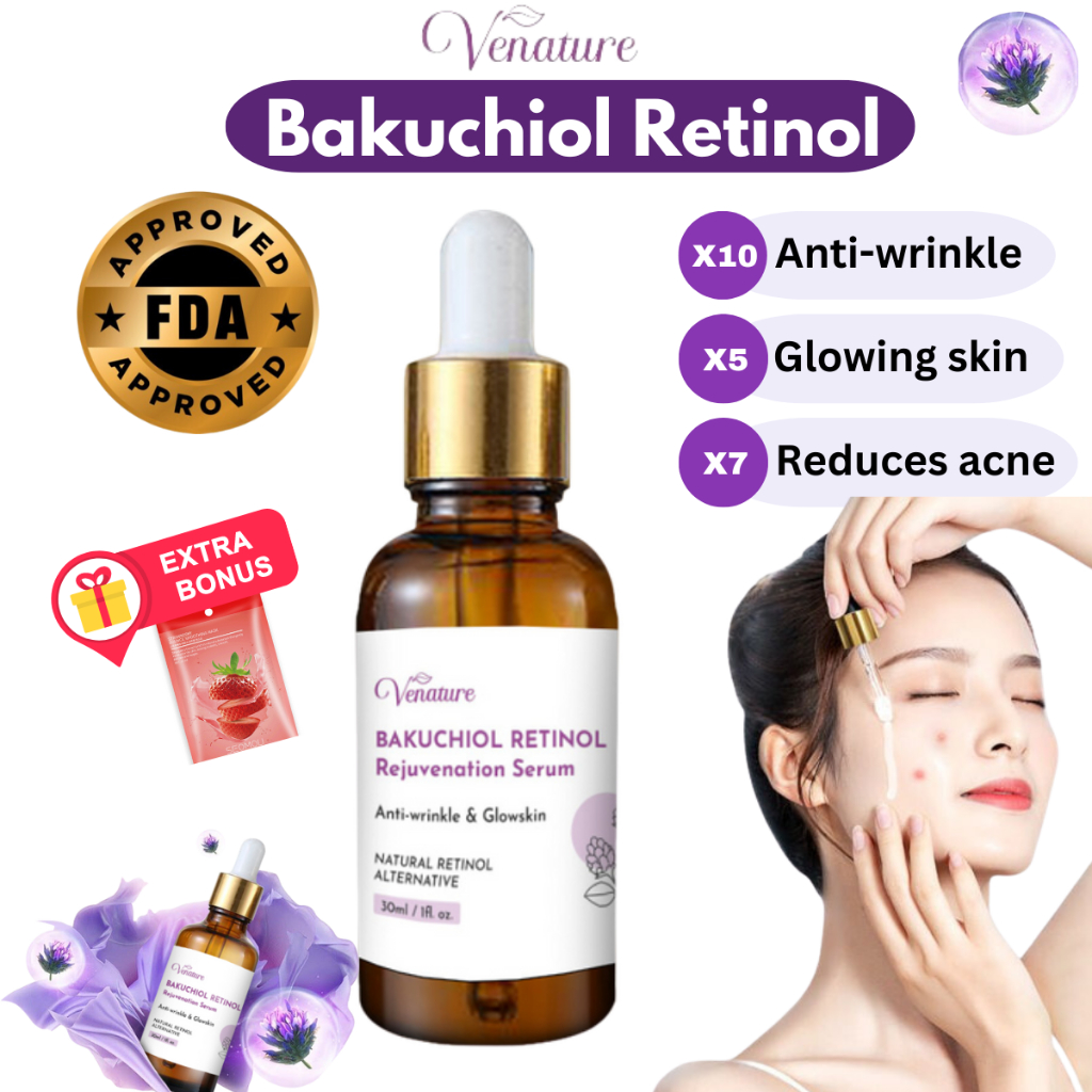 Venature Bakuchiol Retinol Serum Whitening Anti-Aging Moisturize Fading Dark Spots | Shopee ...
