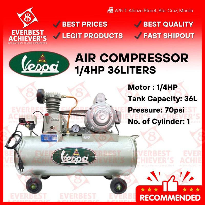 Vespa 1/4HP Air Compressor 36L 70Psi | Shopee Philippines