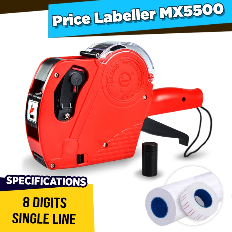 (PROMO PACKAGE) 1UNIT Price Tag Gun 8-digits MX-5500 + White Price Tag ...