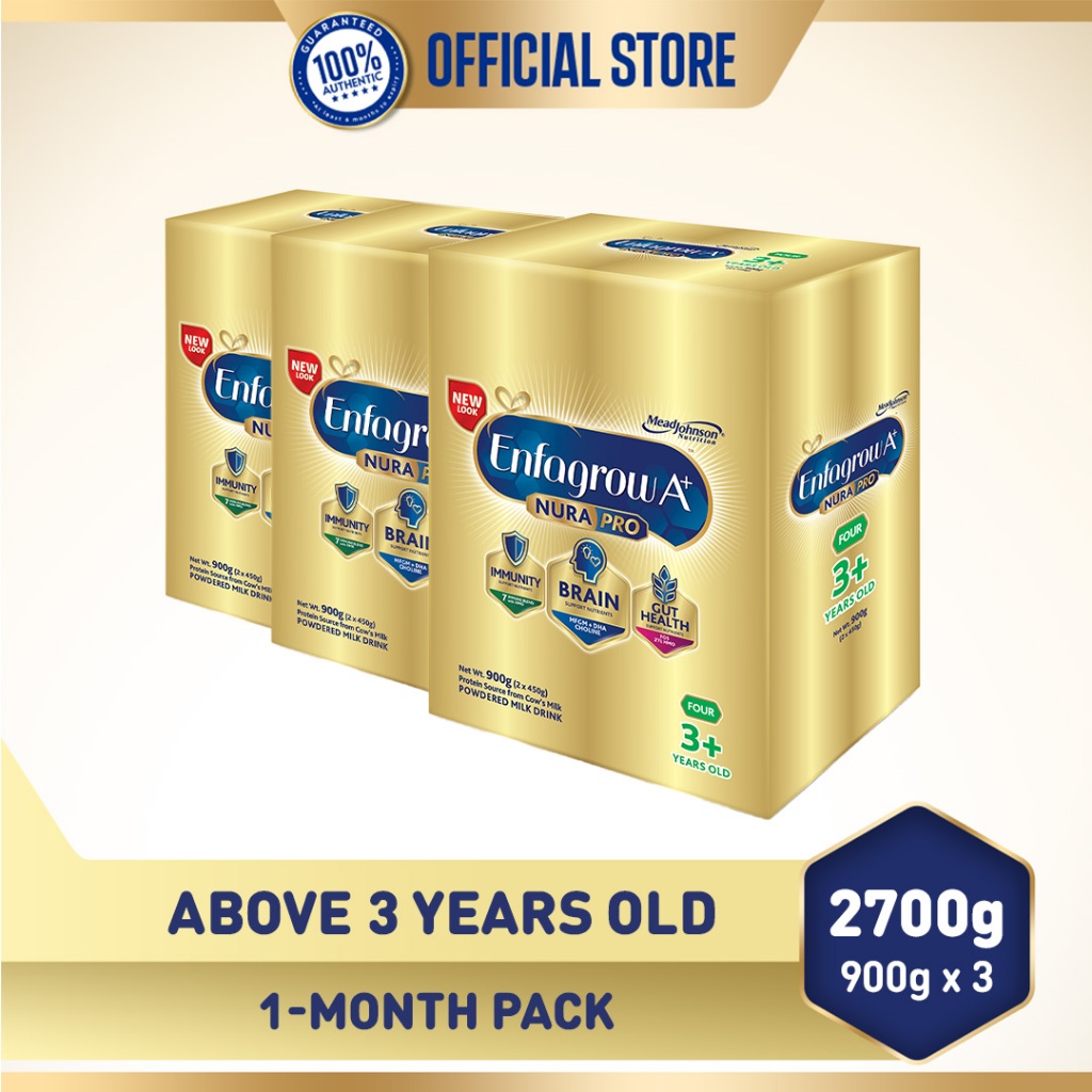 Enfagrow A+ Four Nurapro Powdered Milk Drink for Kids Above 3 Years Old 2.7kg (900g x 3 ...