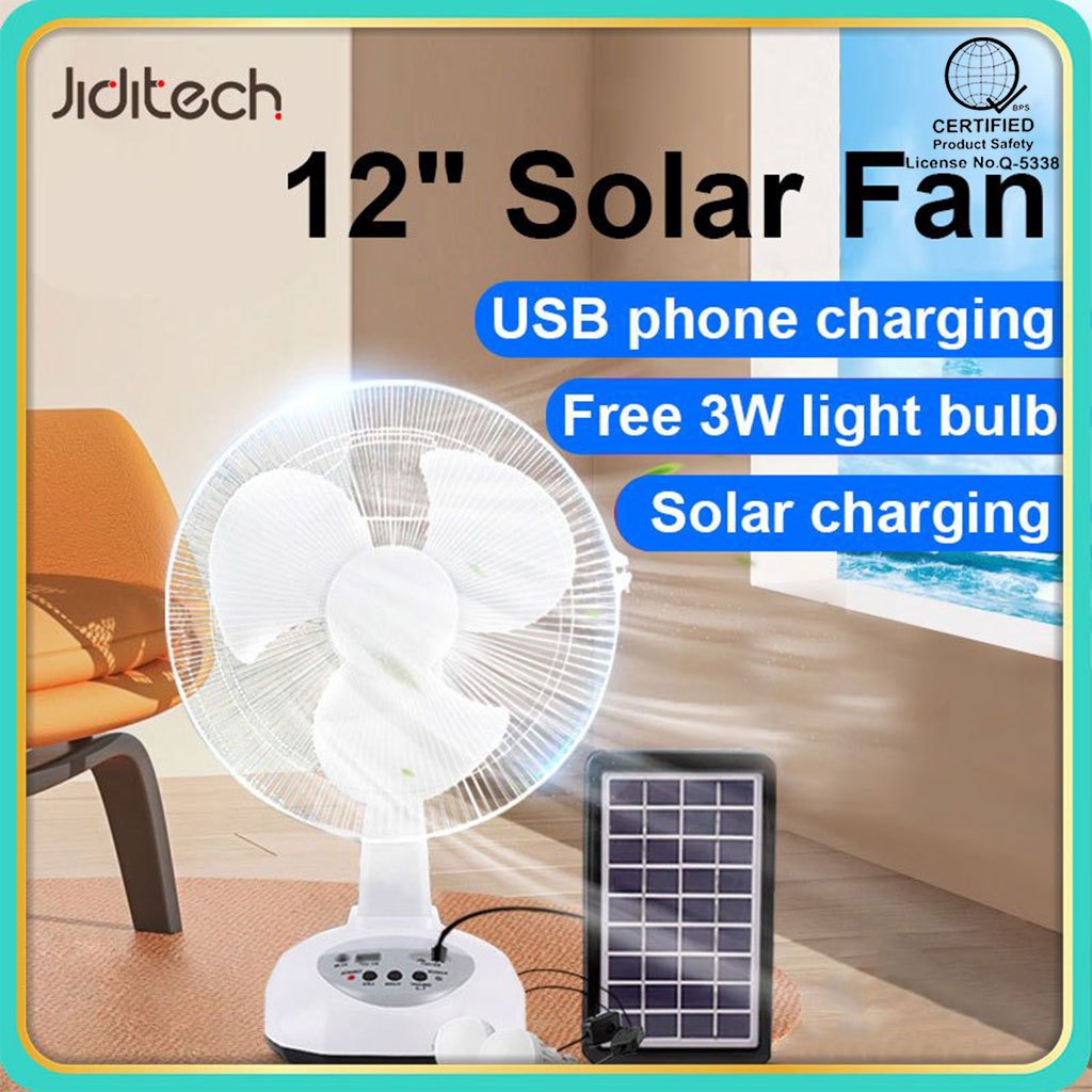 Jiditech Solar Electric Fan With Panel Rechargeable Fan With Emergency ...