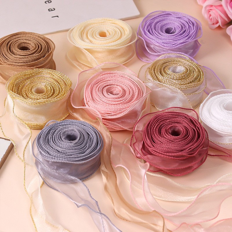 9m Wave Silk Korean Style Gold Edge Organza Ribbon Gift Wrapping ...