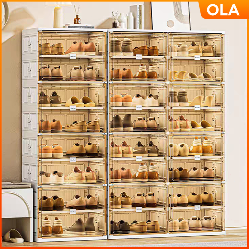 OLA Foldable Shoe Box Organizer shoe cabinet free installation Magnetic ...