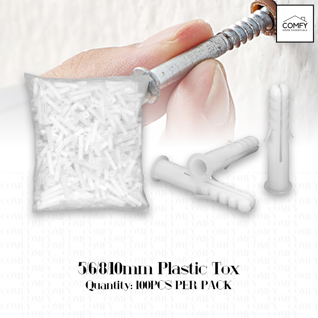 (100PCS PER SET) Plastic Wall Plug Transparent White Tox 5/6/8/10mm ...