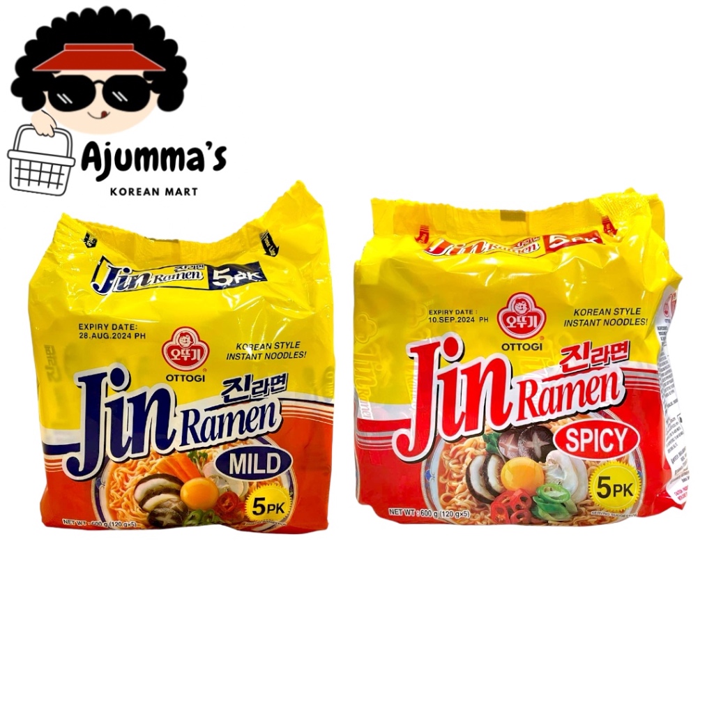 Ottogi Jin Ramen Noodle - Mild, Spicy - 600g (120gx5) - 5pcs/pck ...