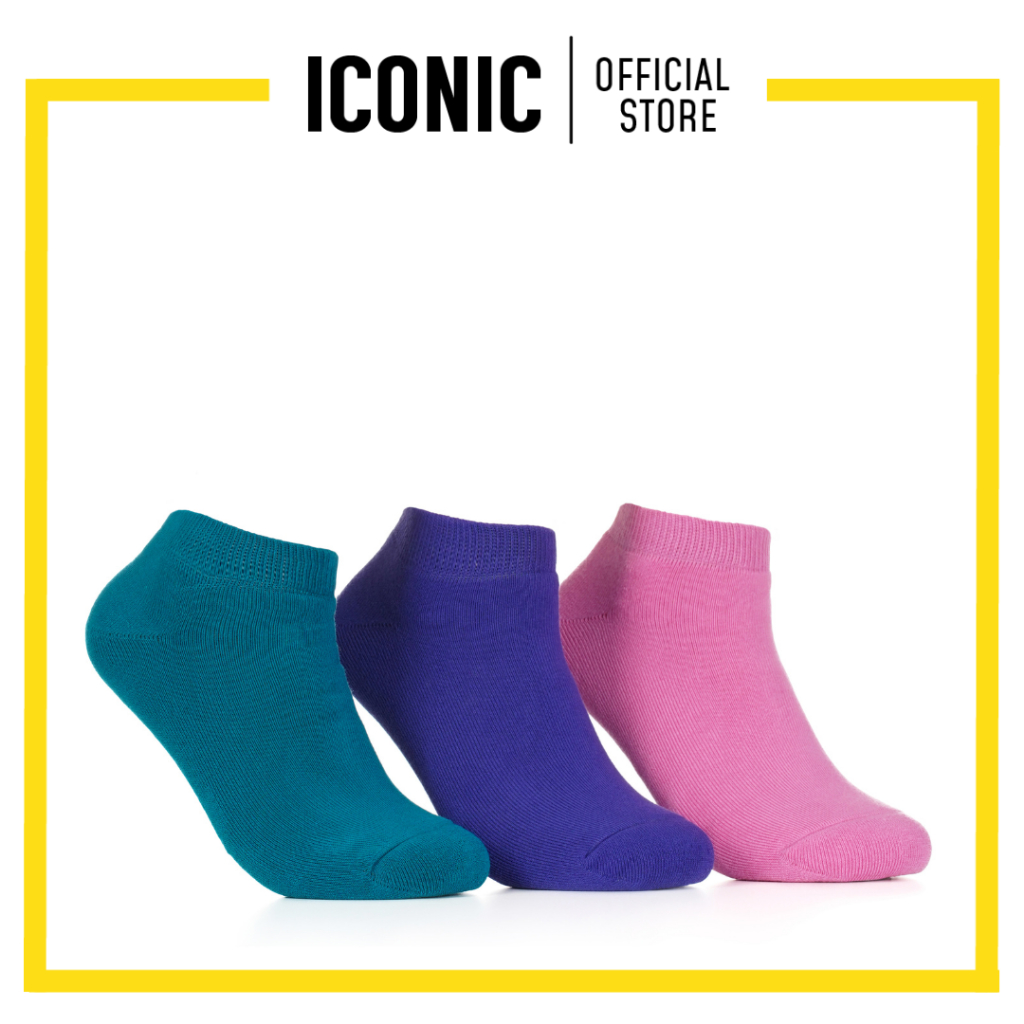 Iconic Socks Basic WOMENS 3 in 1 Multi Color Athletic Ankle Length ...