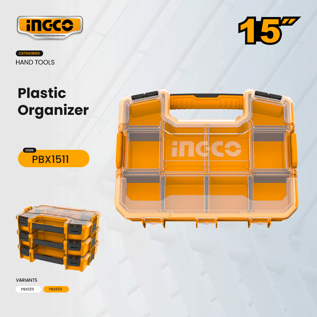 Ingco 12"/15" Plastic Storage Organizer Box w/ Removable Divider ...