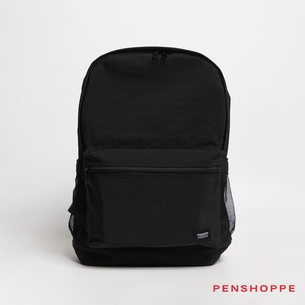 Penshoppe Crumpled Nylon Backpack With Woven Label For Men (Black ...