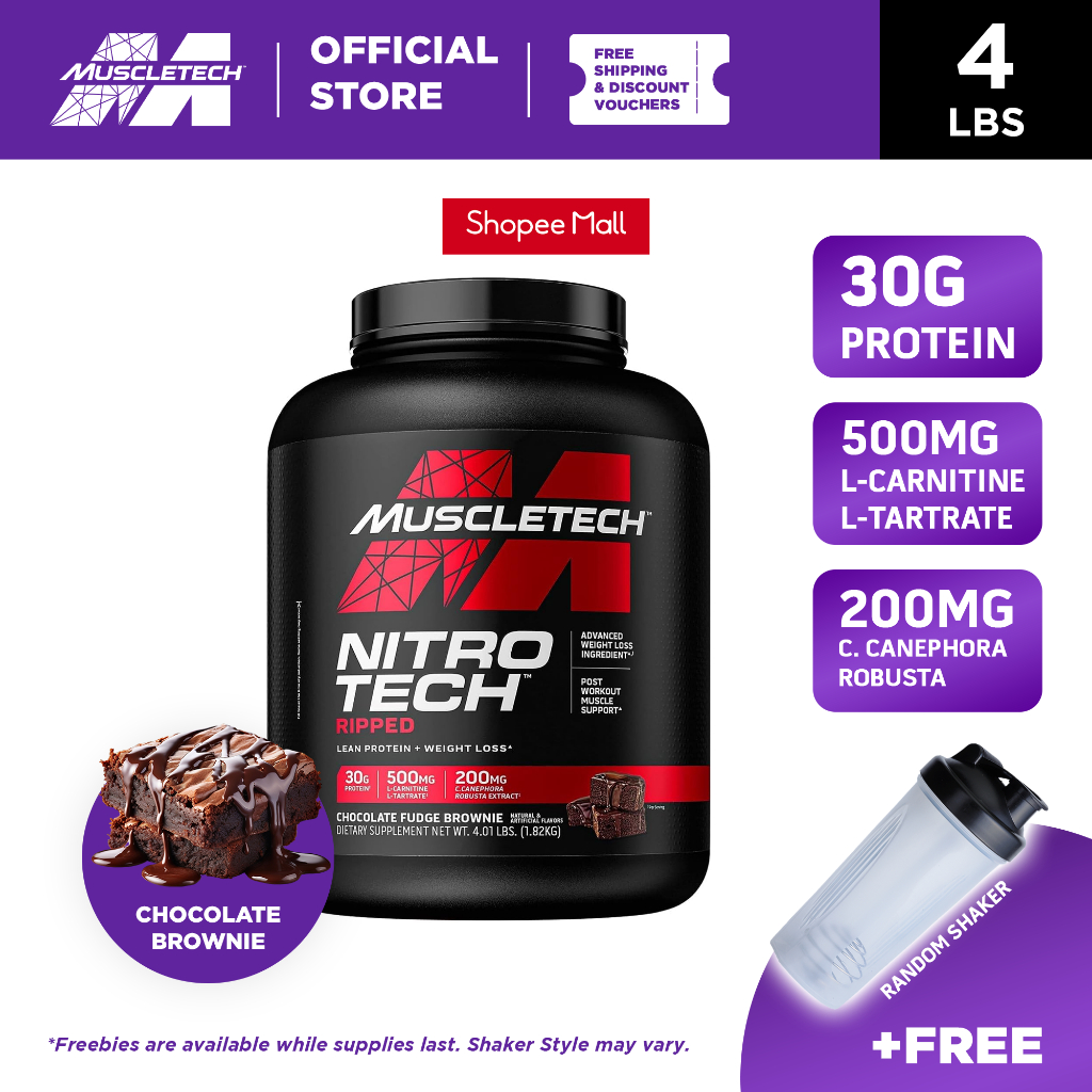 Muscletech Nitrotech Ripped Whey Protein 4 lbs. FREE Shaker | Shopee ...