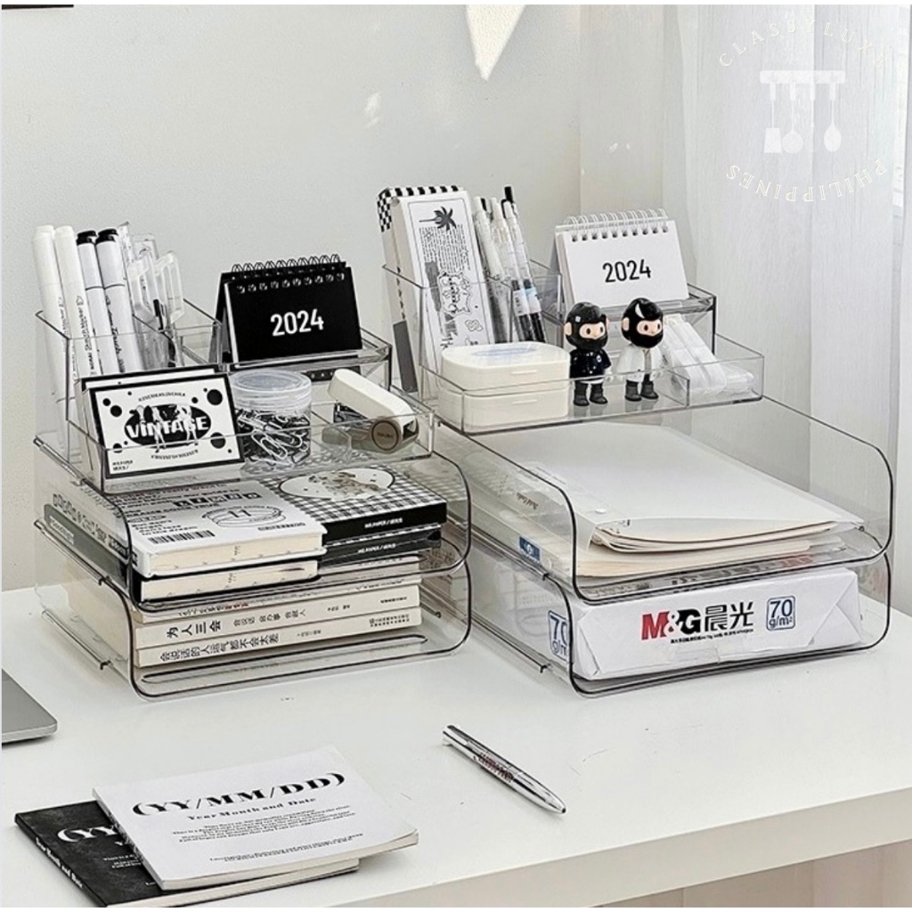 Classy Luxe Transparent/White Desktop File Storage Rack Office Book ...