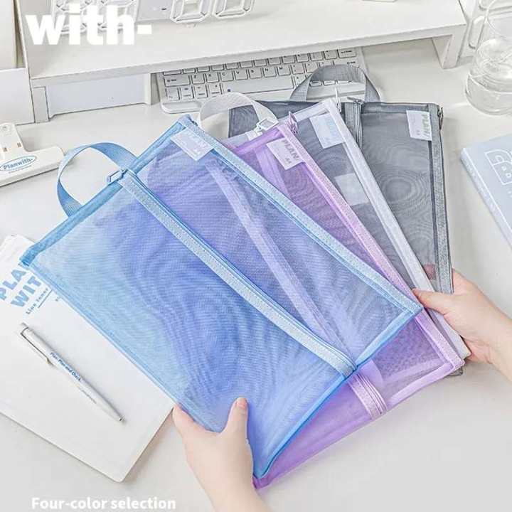 Nylon Mesh Zipper File Bag Pencil Bag Document Bag Office school ...