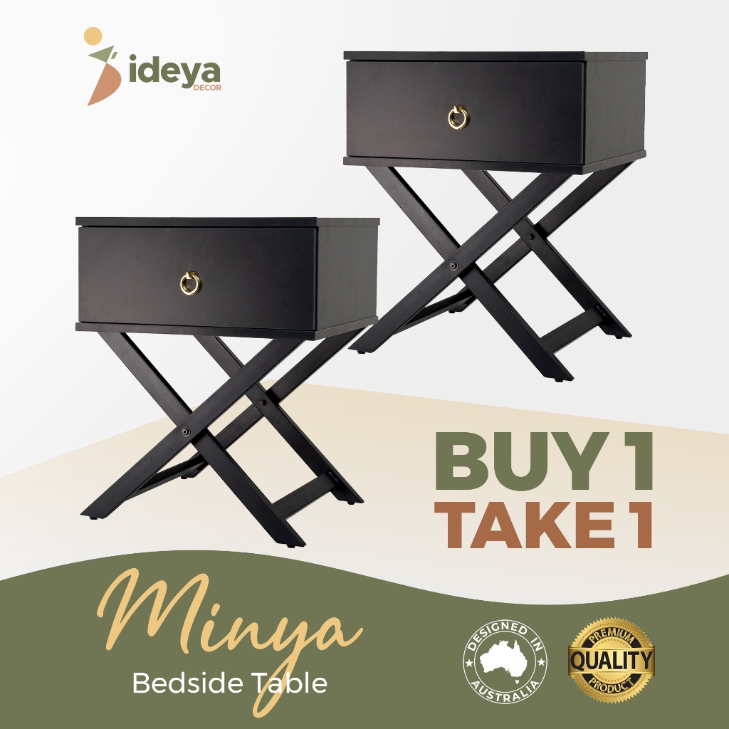 Minya Modern Bedside Table with Drawer Bedroom (EM228ELT (Black) + B301 (Black)) | Shopee ...