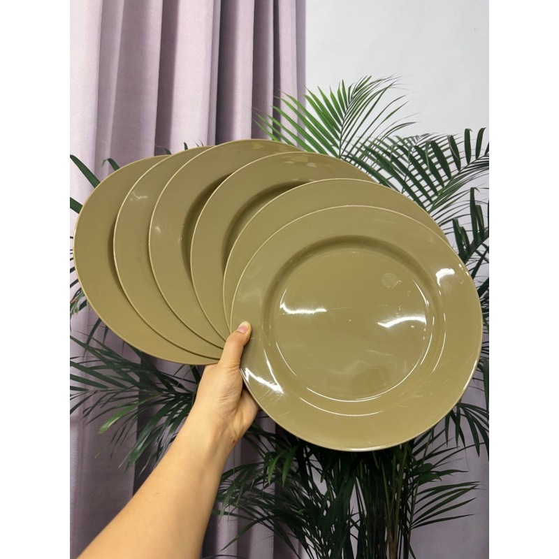 FAMILIFE 6/12pcs Mocha Color Durable Round Plastic Plates & Cups (25cm ...