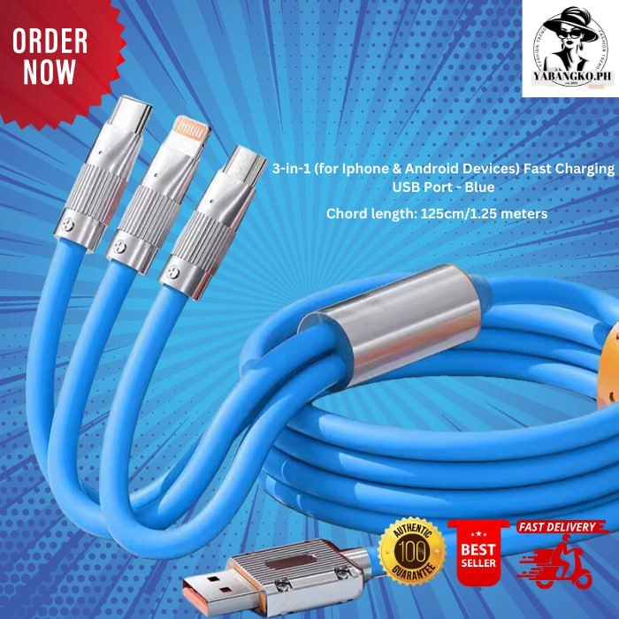 3-in-1 Super Fast Charger Data Cable for Android and i*hone Devices ...