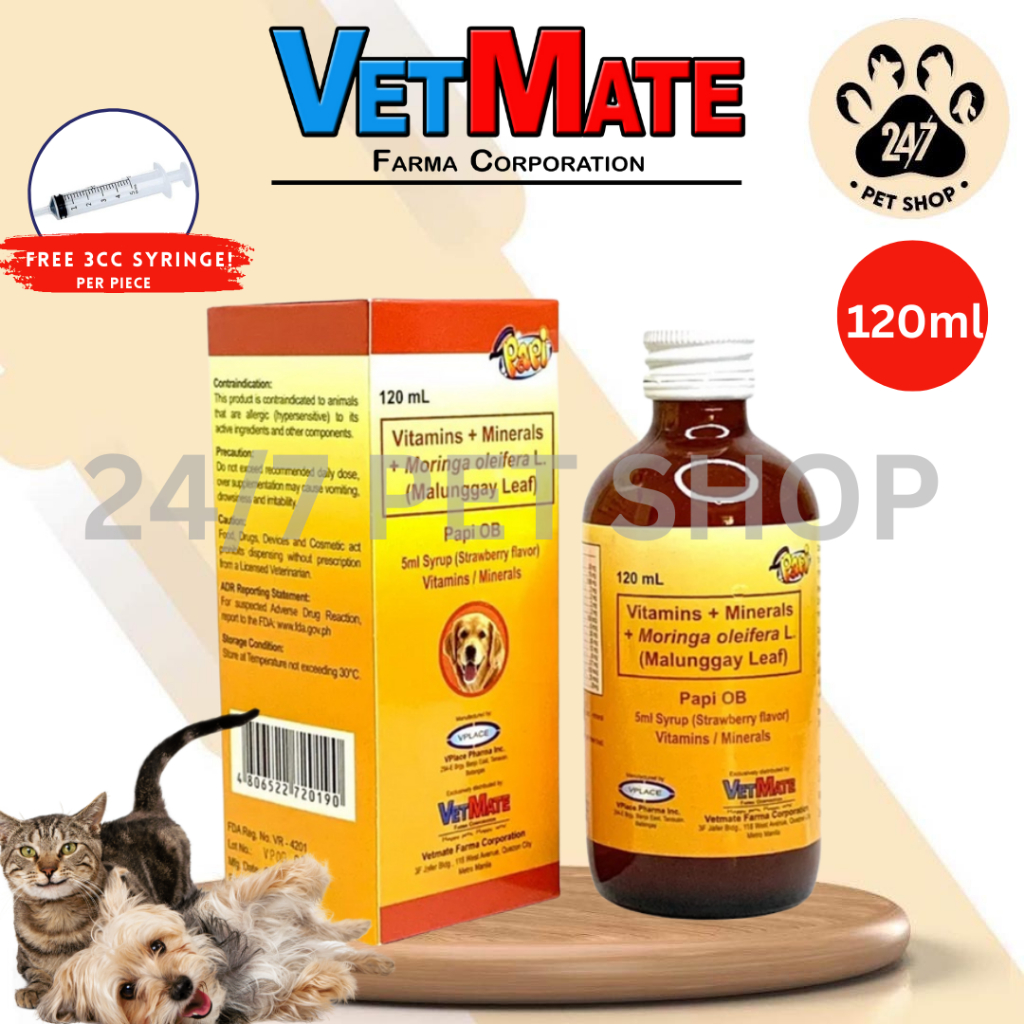 Free 3cc Syringe 120ml Papi OB Vitamins Pet Medicine Syrup 24/7 Pet ...