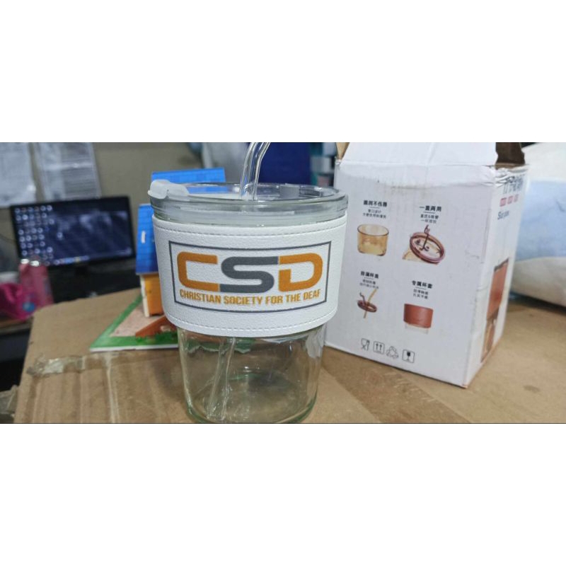 Slub Glass CUP with straw and free LOGO | Shopee Philippines